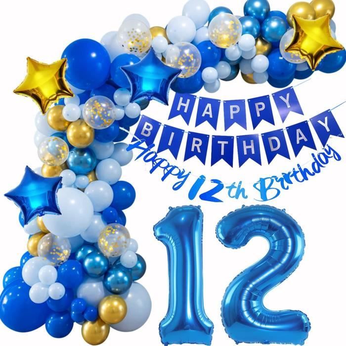 Decoration Anniversaire 12 Ans, 12 Ans Guirlande Ballon Bleu, 12 Ans ...