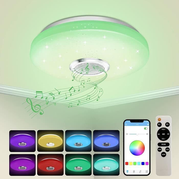 Plafonnier LED 36W Dimmable,Haut-parleur Bluetooth, Lère avec Télécommande-App Contrôle ...