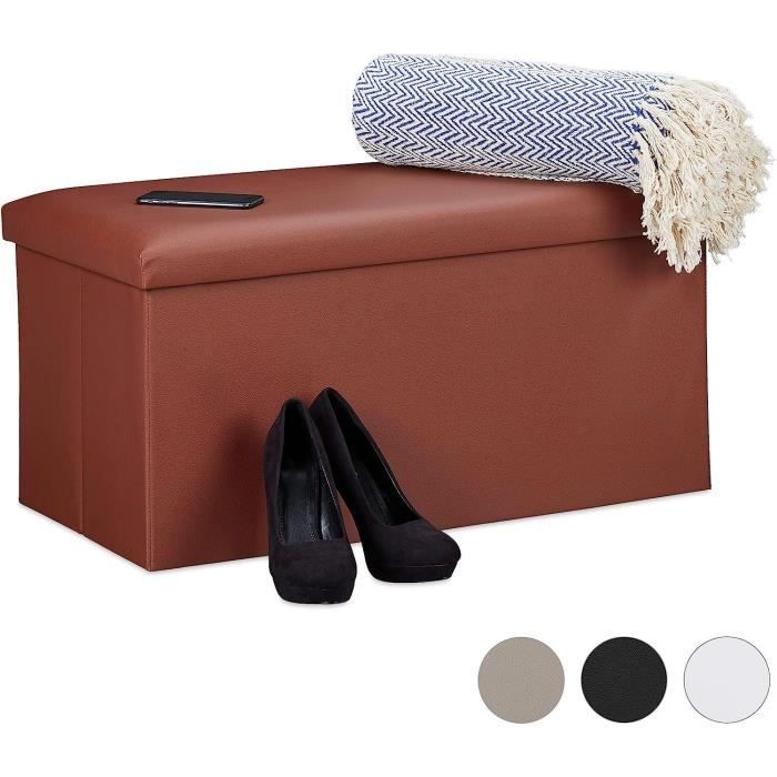 Banc de rangement pliable en cuir synthétique marron TRAHOO - H37,5 x L76,5 x P38,5 cm ...