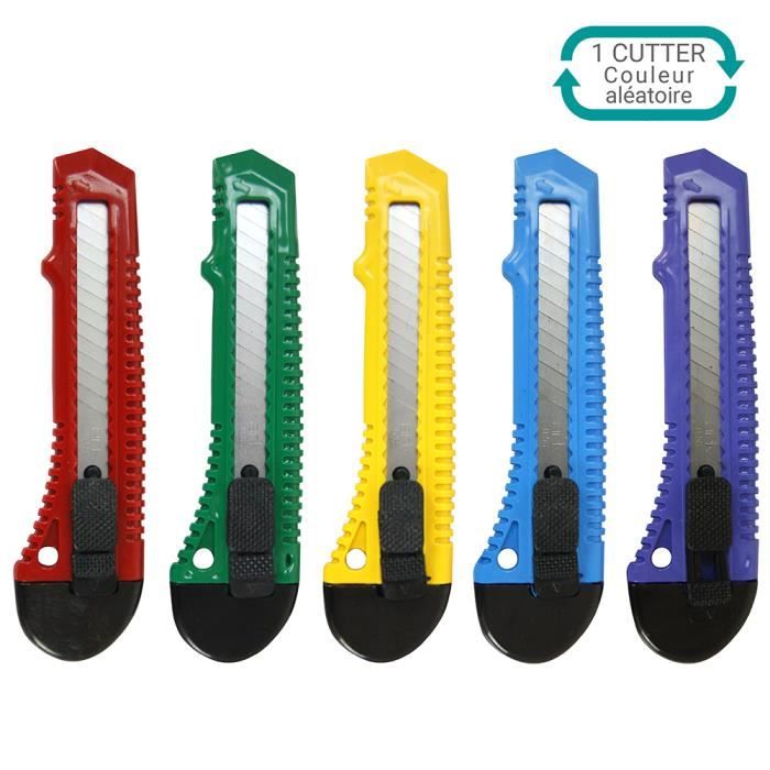 Cutter 18mm avec blocage de lame - WAYTEX - Couleur aléatoire bleu ...