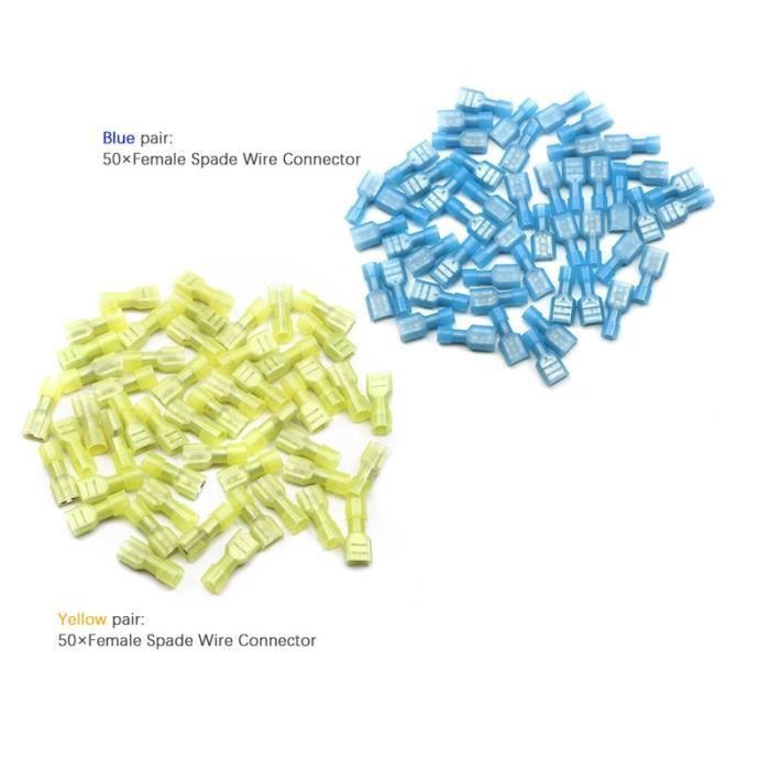 COSSE ELECTRIQUE,50 yellowand 50 blue--Bornes de fil à sertir, connecteurs de câble en Nylon ...