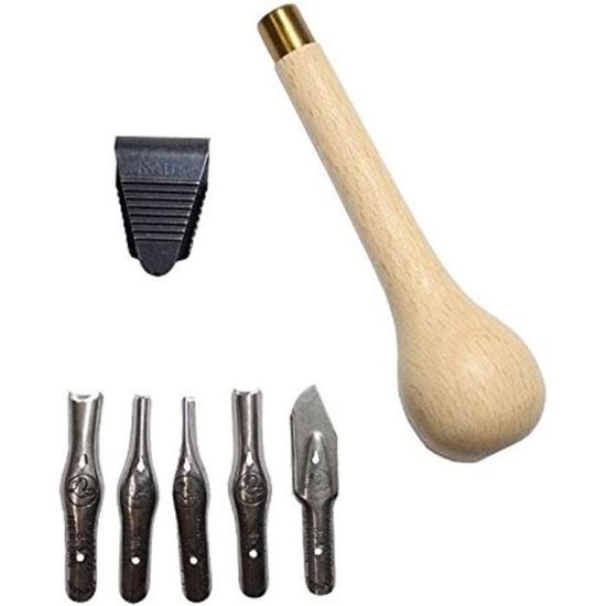 892B - Un Coffret D'Initiation À La Linogravure Comprenant Un Manche En Bois, 5 Gouges, Un Tube ...