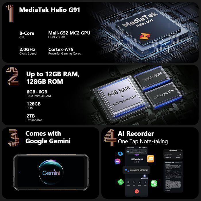 Smartphone Robuste 5G Ulefone Armor X16 12Go+128Go 6,56" 10360mAh ...