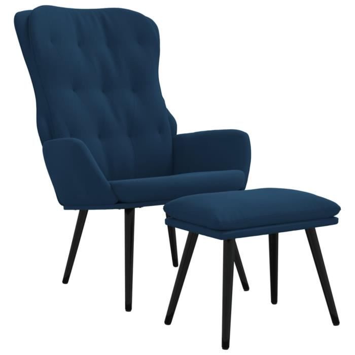 QUT Chaise de relaxation avec repose-pied Bleu Velours A3097677 98666 ...