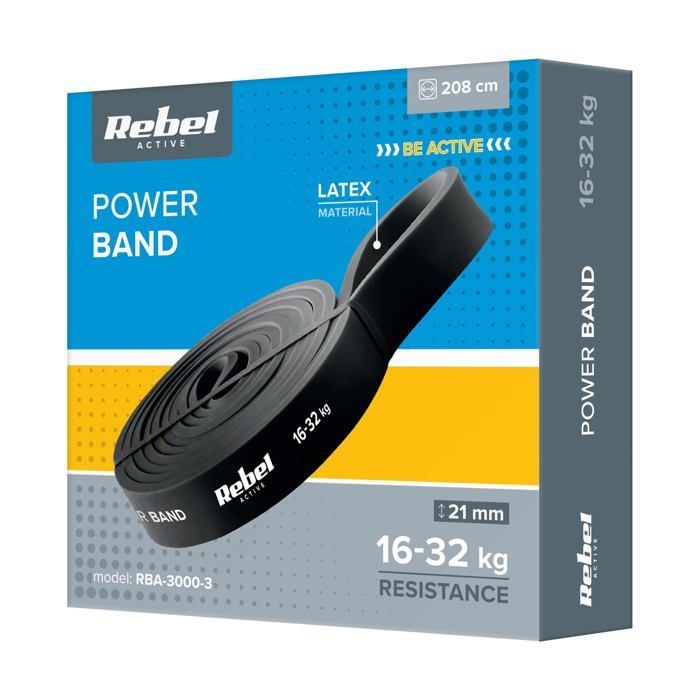 Bande d'exercice - REBEL - RBA-3000-3 - Latex - Power Band PL-3 - 16-32 kg - Noire - Cdiscount Sport