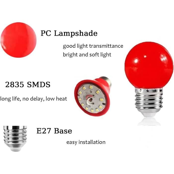 Lot De 20 Ampoule Led Couleur E27 2W Équivalente 20W E27 Ampoule Économie Guirlande Lumière De ...