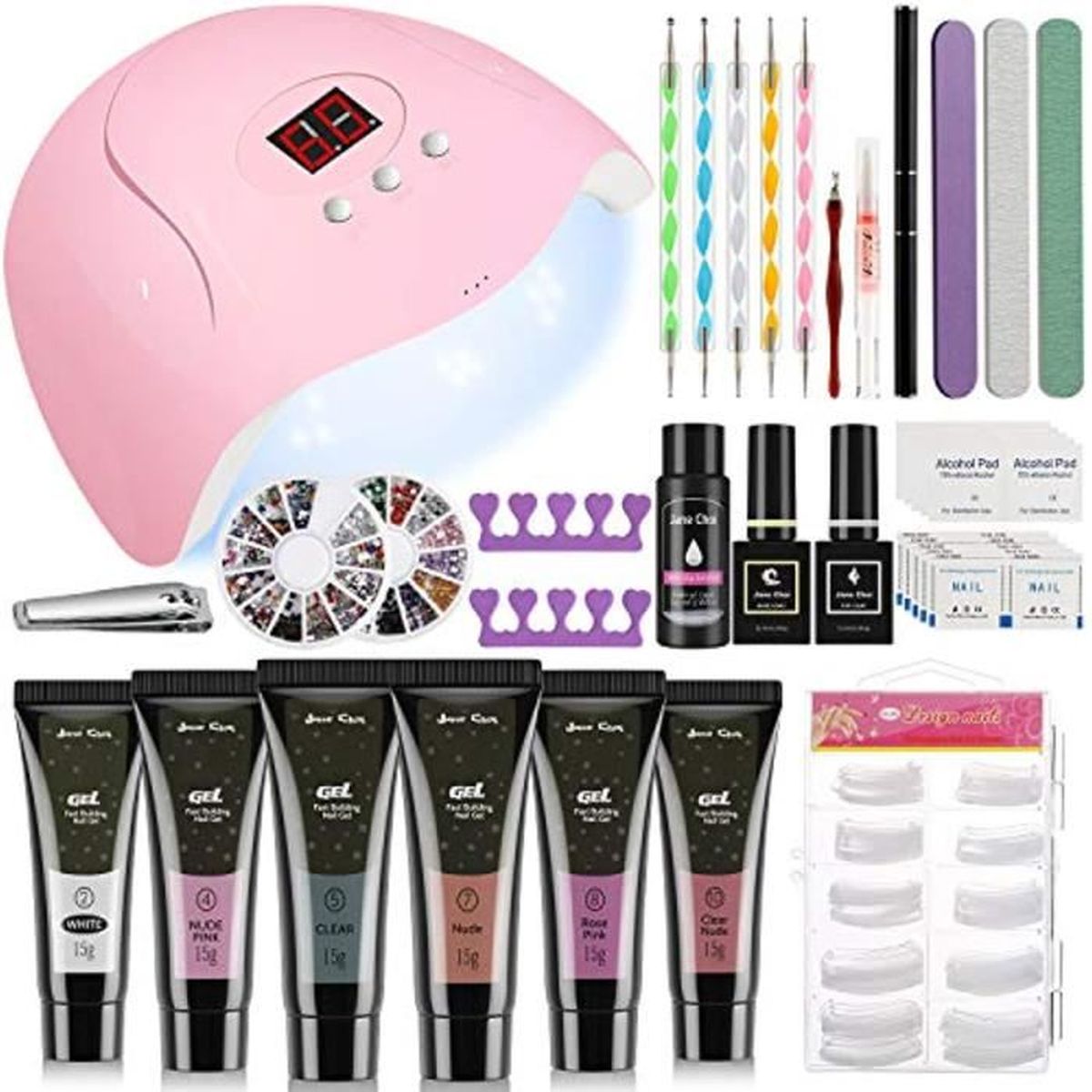 Kit D'Ongles Complet,54W UV LED Lampe à Ongles Gel+6 Couleurs Kit D ...