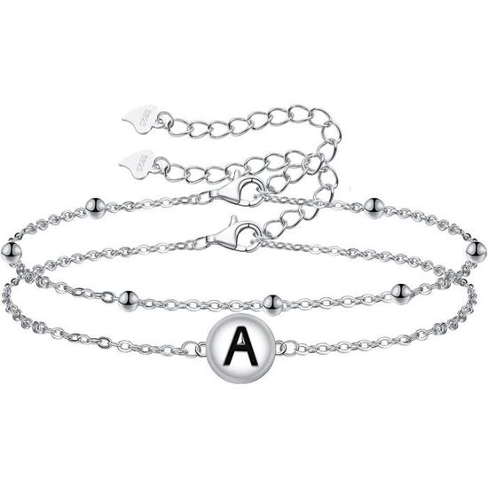 J.MUEN Bracelet Femme Initiale Argent Sterling 925 Double Chaines ...