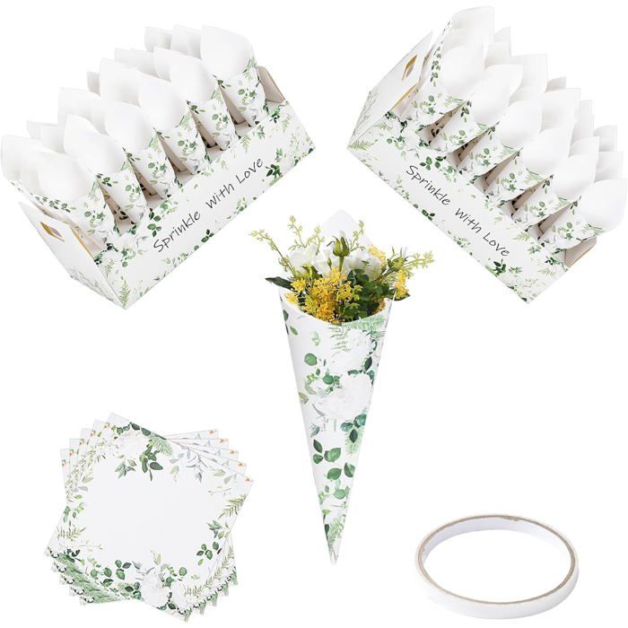 Cornet Confettis Mariage, 60 Pcs Cône En Papier Kraft Mariage Avec 2 ...