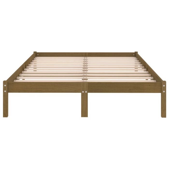 Cadre de lit en bois massif - WIENS - 200x200 cm - Marron miel - Bois ...