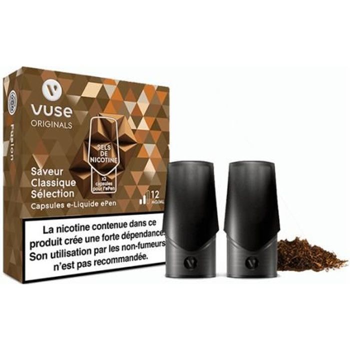 1 BOITE DE 2 CAPSULES VUSE EPEN CLASSIQUE SELECTION SEL DE NICOTINE 12 ...