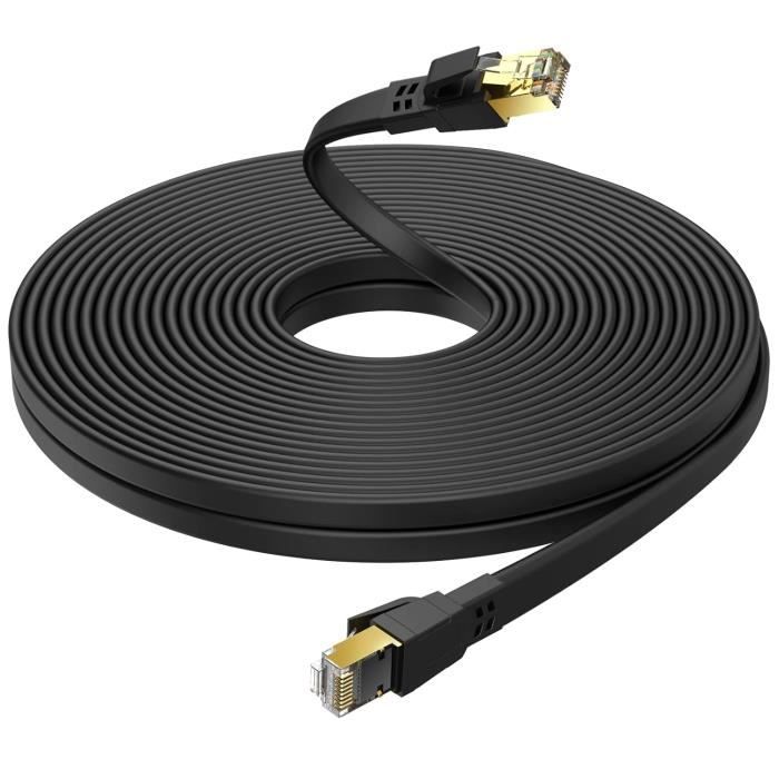 Cat 8 Câble Ethernet 15m Câble Réseau 40Gbps 2000MHz Plat STP RJ45 LAN ...
