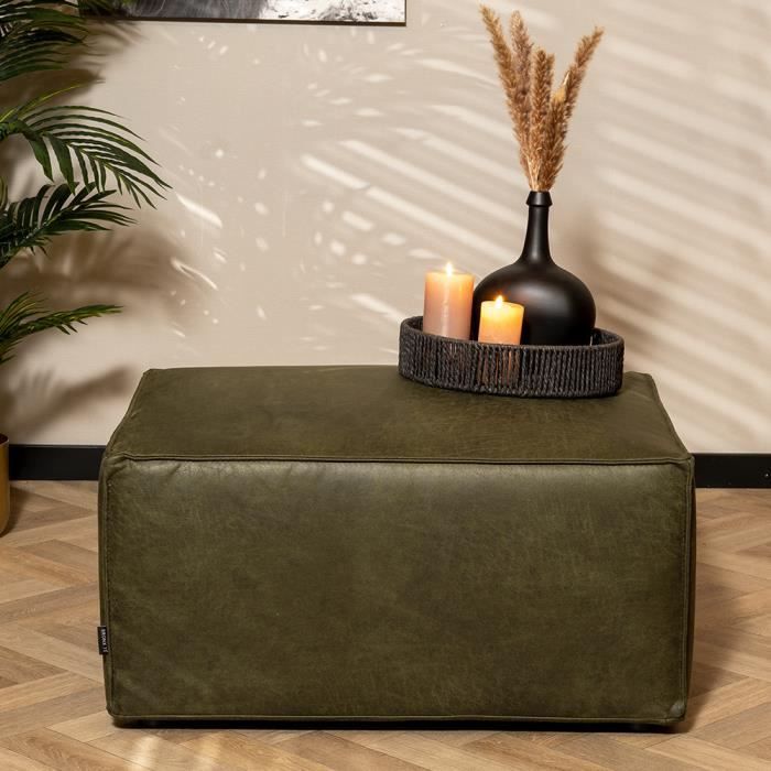 Pouf Industriel Éco-cuir Vert Olive - DIMEHOUSE - Memphis - 1 place ...