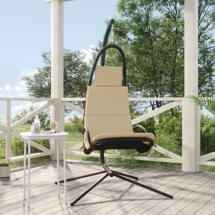 BALANCELLE - Chaise balançoire de jardin et coussin crème tissu Oxford ...