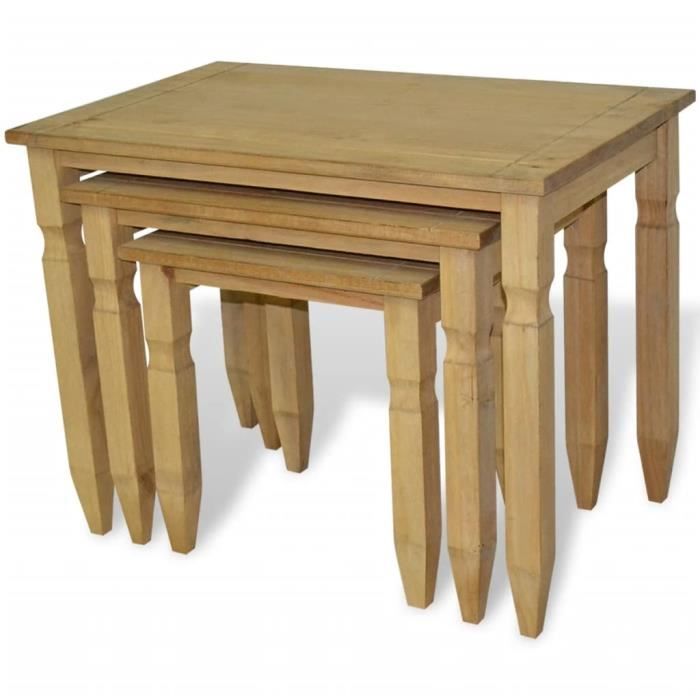 TABLE GIGOGNE - GAROSA - Ensemble de 3 tables - Bois de pin massif ...
