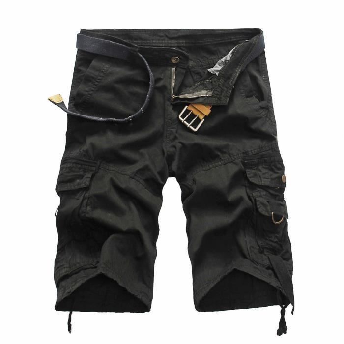 FUNMOON - Bermuda Homme Cargo Coton Shorts Homme Noir - Cdiscount Prêt ...