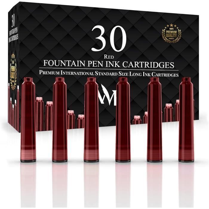 Recharges D'Encre Pour Stylo Plume - Lot De 30 Cartouches D'Encre Rouge ...