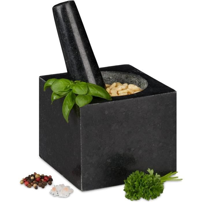 Mortier carré en granit avec pilon, robuste, épices, herbes, d. 250ml ...