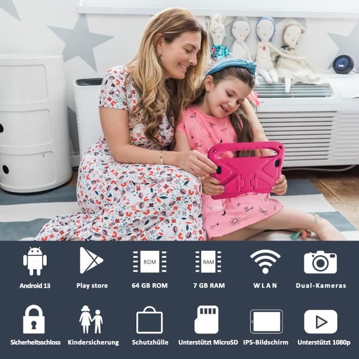 Tablette Pour Enfants Android 13Pc 7 Pouces, 7Gb Ram+64Gb Rom, Wifi ...