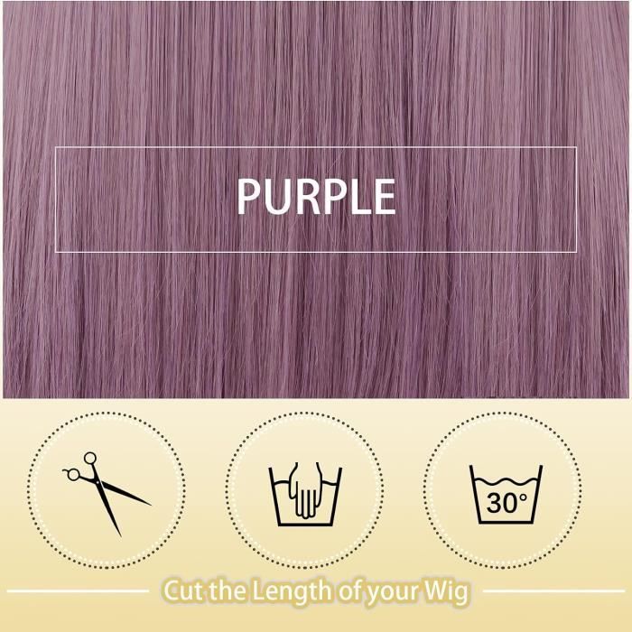 Perruque Longue Et Droite Avec Frange Mauve Perruques En Cheveux ...