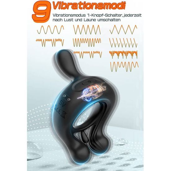 Nouveau sextoy amélioré en Silicone double anneau de pénis vibrateur-9 Modes de Vibration jouet ...