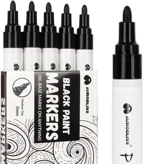 Marqueur Noir Indélébile Lot de 5, Marqueur Permanent Noir Pointe Ogive ...