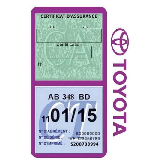 TOYOTA VD21 MAUVE POCHETTE ETUI VIGNETTE ASSURANCE VOITURE ET CONTROLE ...
