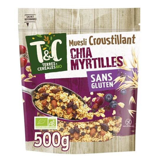 LOT DE 4 - TERRES ET CEREALES - Muesli Bio Croustillant Chia Myrtilles ...