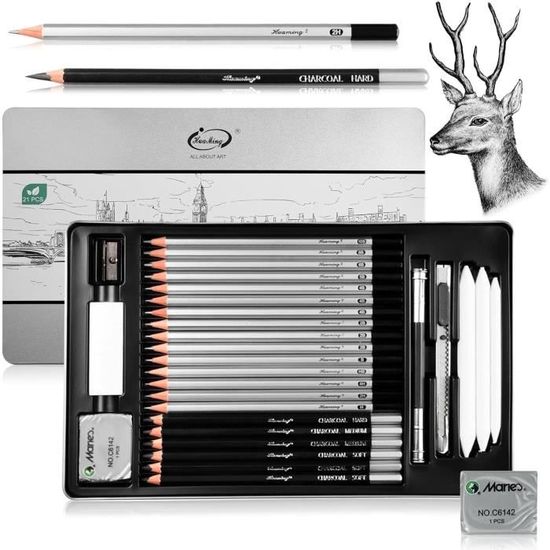 Crayons De Dessin Professionnels, Set De Crayons De Dessin D'Artiste, 15 Crayons De Dessin + 6 ...