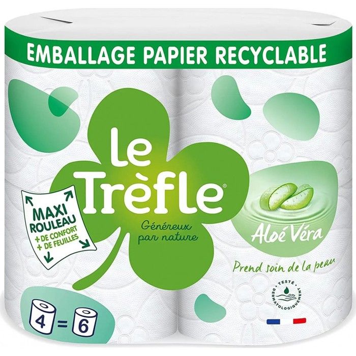 Le Trèfle Aloé Vera - Papier hygiénique - Papier toilette - 4 maxi rouleaux = 6 rouleaux ...