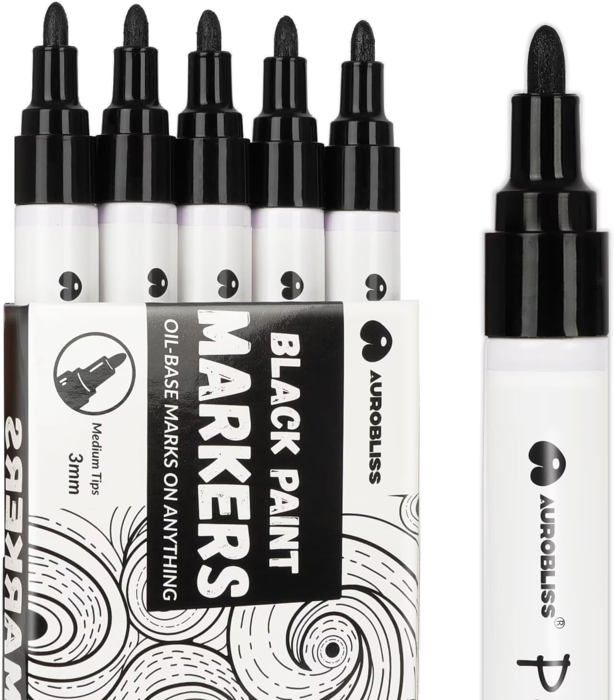 Marqueur Noir Indélébile Lot de 5, Marqueur Permanent Noir Pointe Ogive ...