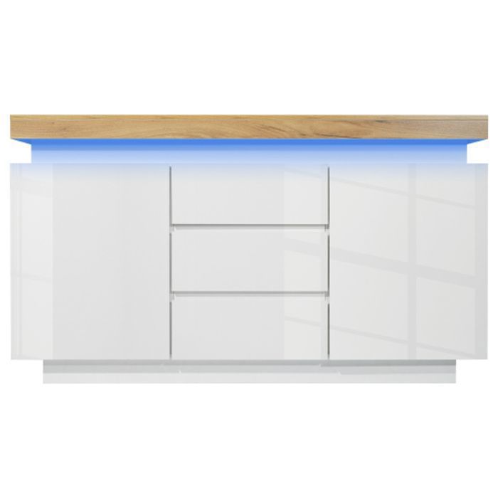 Buffet LED Haute Brillance 81 X 140 X 39 Cm 2 Portes Et 3 Tiroirs Avec ...
