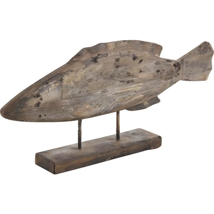 Sculpture Poisson En Bois Sur Socle - Cdiscount Maison