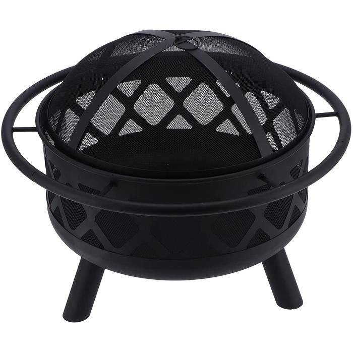 Brasero rond portable en fer forgé pour jardin, barbecue, terrasse ...
