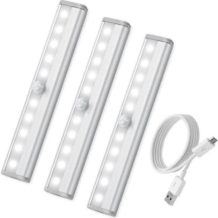 10LED Lampe Détecteur de Mouvement [3 Pack], USB Rechargeable Veilleuse ...