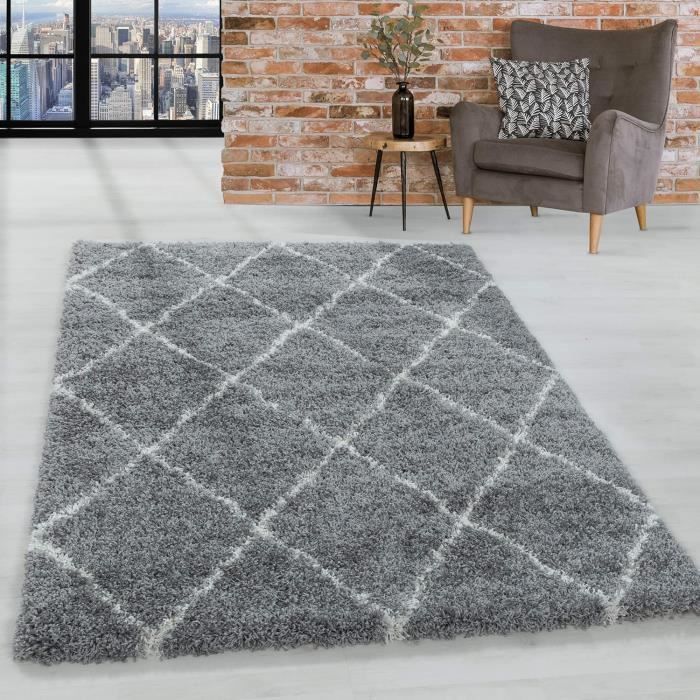 Tapis Salon Moderne Tapis Chambre Gris 80 Cm Rond Tapis Shaggy Salle De Séjour À Poils Longs ...