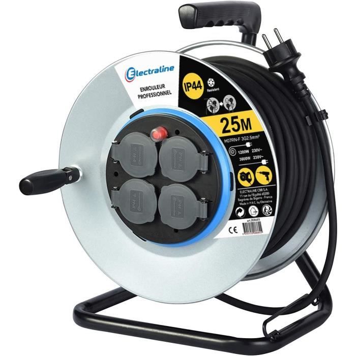 Electraline 208684 Enrouleur Electrique Professionnel 25M pour chantier ...