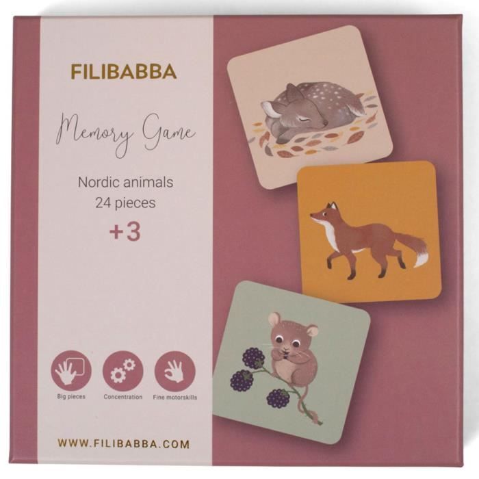 Jeu de memory - FILIBABBA - Animaux de la forêt - 24 pièces en carton ...