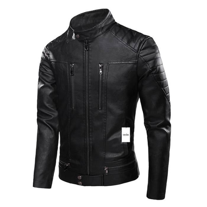Veste en Cuir Homme Hiver Chaud Doublure Plus velours Veste en Cuir ...