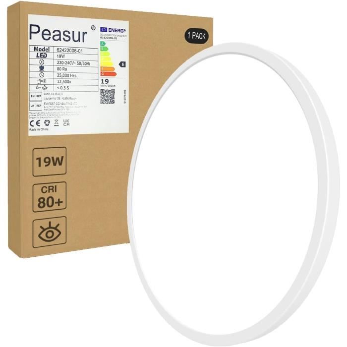 Plafonnier LED 19W, 2100LM 5000K Plafonnier LED IP44 étanche Plafonnier ...