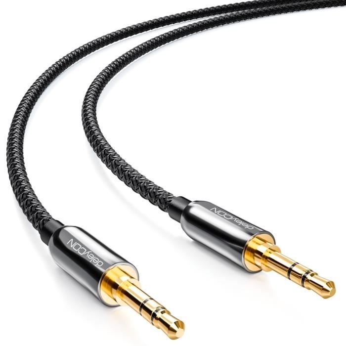 DeleyCON 2m Cable Jack avec Gaine en Nylon Audio Stéréo AUX Fiche Jack ...