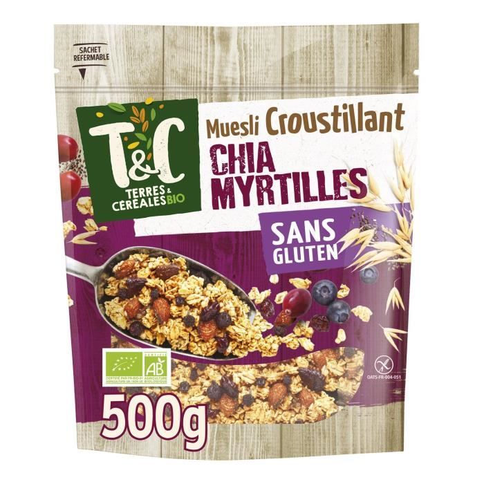 LOT DE 4 - TERRES ET CEREALES - Muesli Bio Croustillant Chia Myrtilles ...