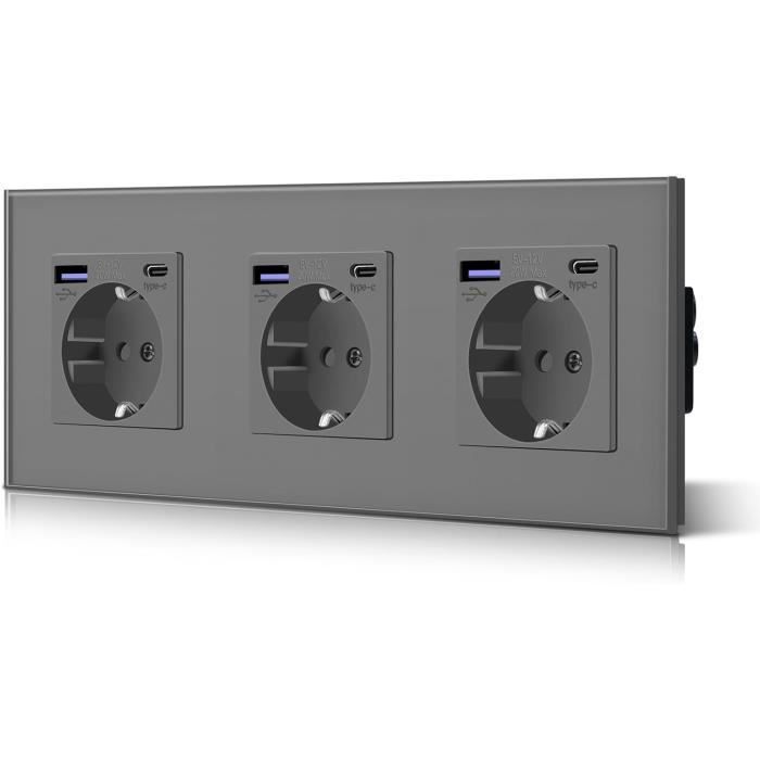 Prise Murale Schuko - Triple Prise Avec Chargeur Rapide Usb & Type C De ...