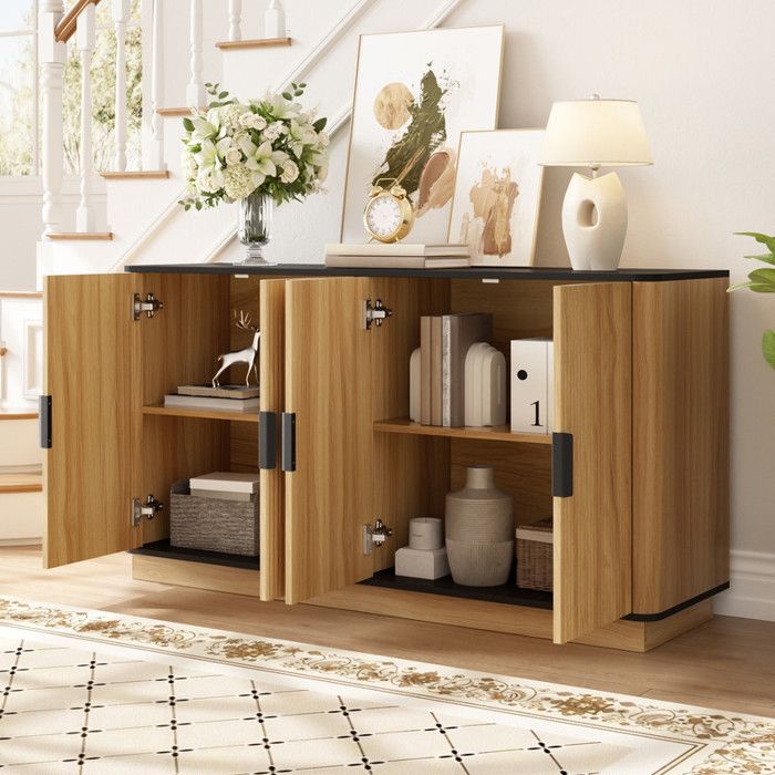 Buffet design moderne effet ondulé, aspect bois,rangement fermé ...