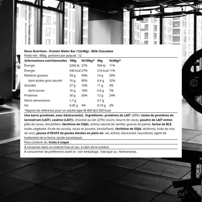 Barre de gaufrette 12x40g Chocolat au lait Novo Nutrition Proteine ...