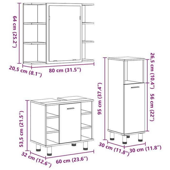 VidaXL Ensemble de meubles salle de bain 3 pcs bois d'ingénierie ...