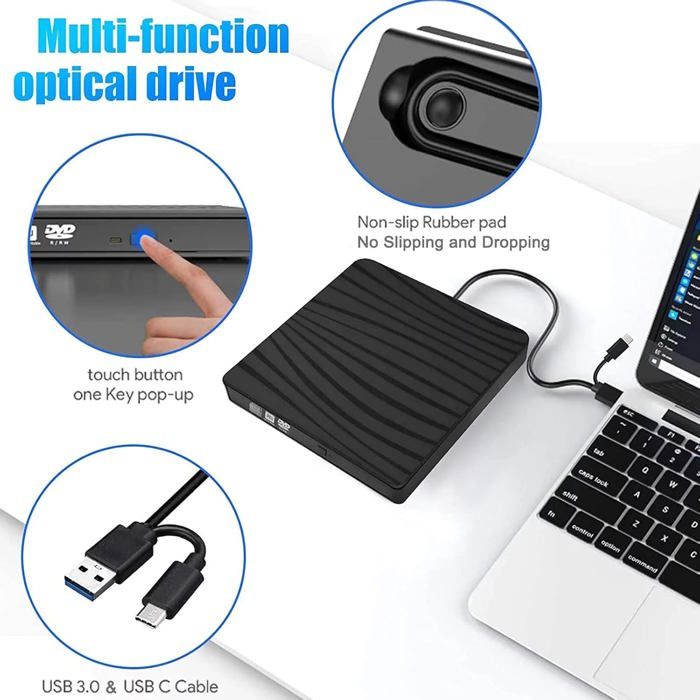 Lecteur DVD externe,USB 3.0 et Type-C-Lecteur CD/DVD +/-RW portable ...