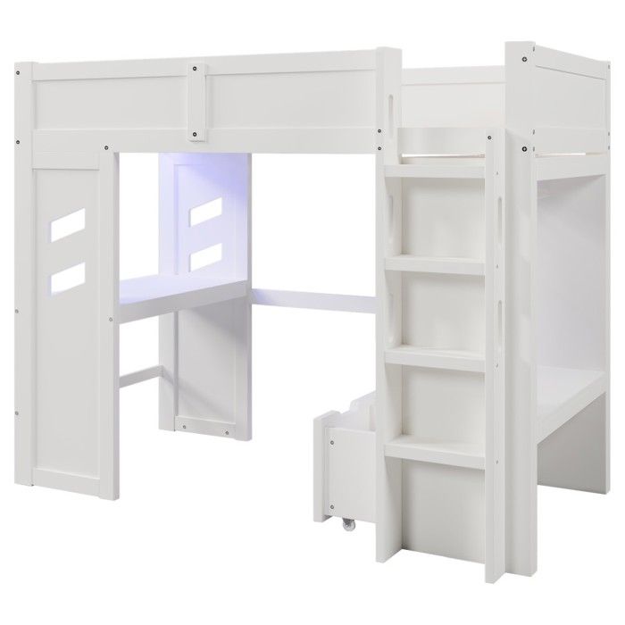 Lit Mezzanine Gamer-Bureau Intégré-LEDs Ports USB Type-C-Tiroir Portant ...