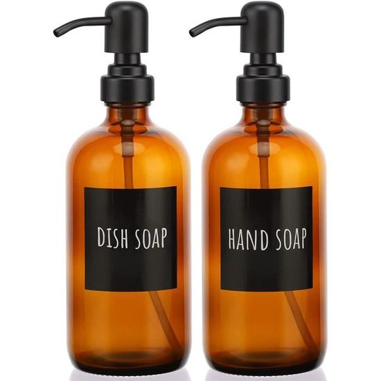 Distributeur de Savon en Verre, Ambre Lot de 2 500 ML Pompe à Lotion Ronde Boston avec Pompe en ...