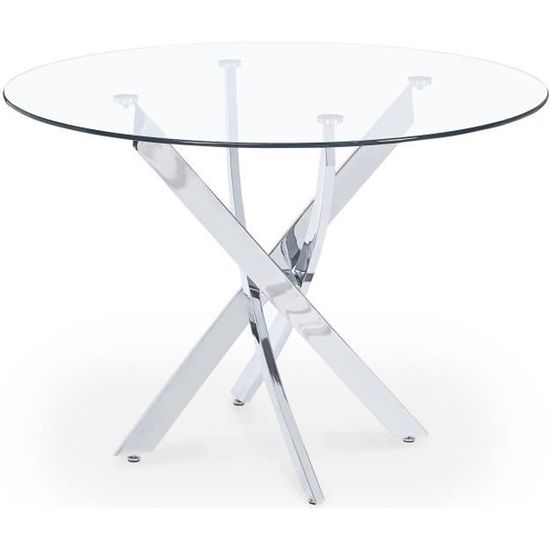 Table à manger ronde en verre pieds argentés JUNE - Cdiscount Maison